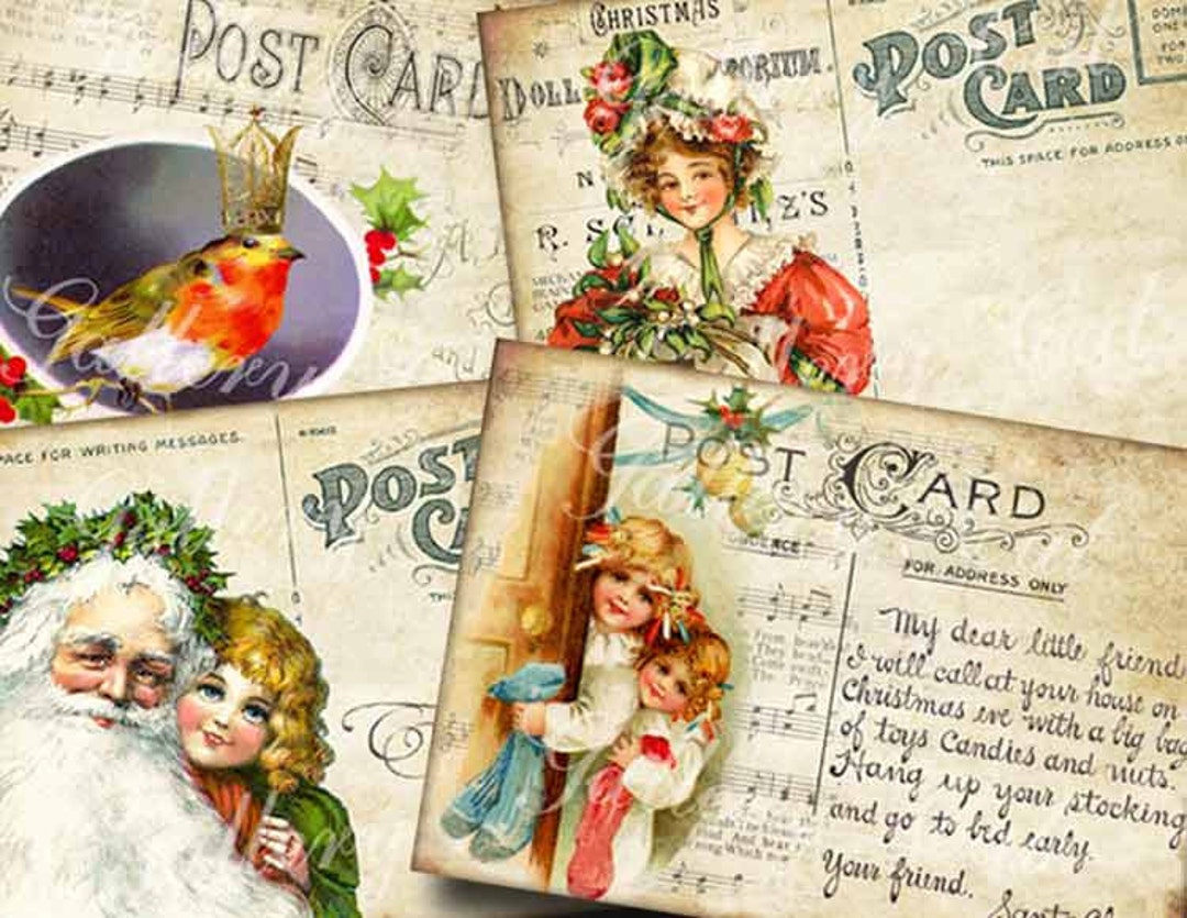 CHRISTMAS POSTCARD Digital Collage Sheet Printable Instant - Etsy