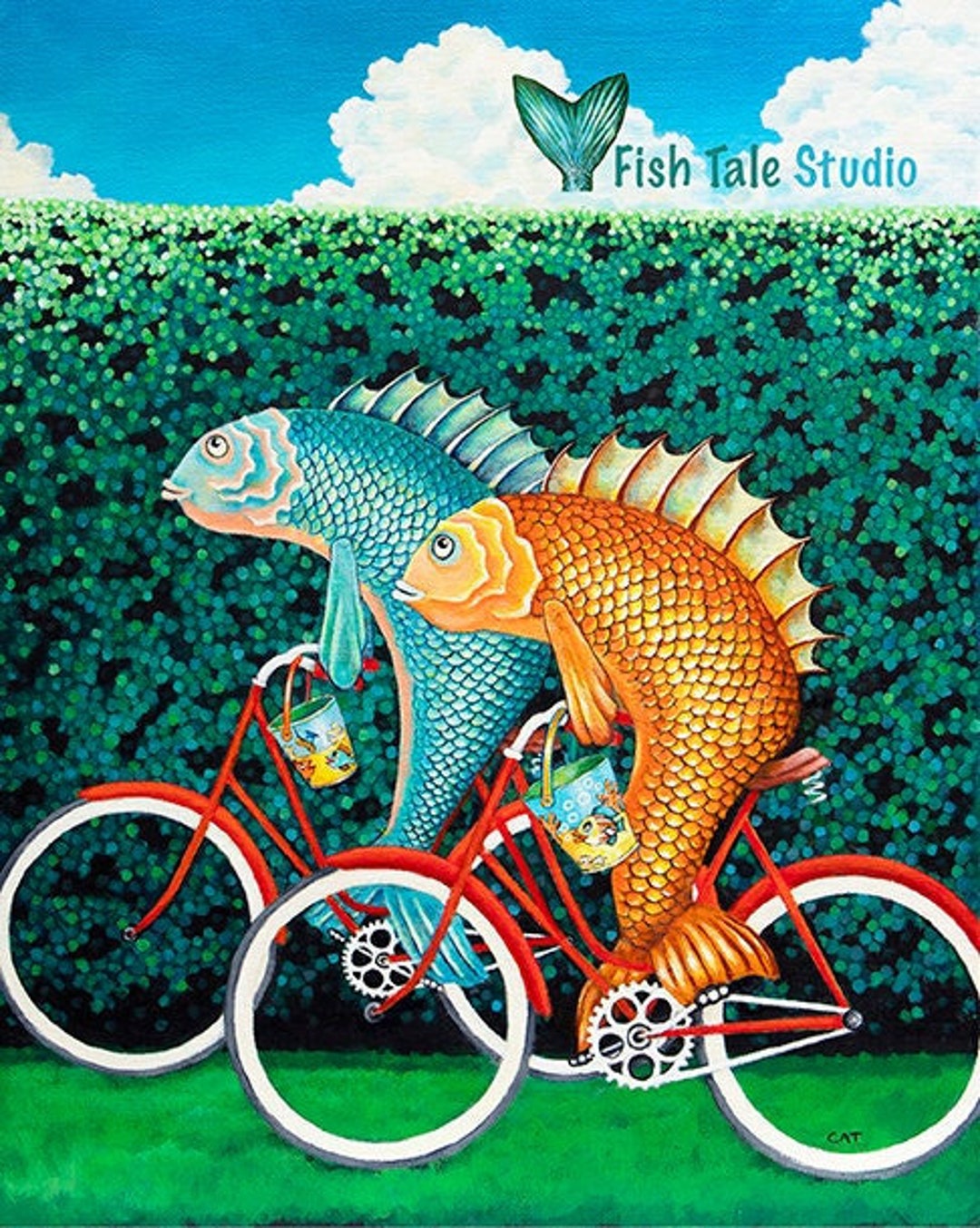 Fish on Bicycles Original Painting Fine Art Print | Pop Surrealism ...