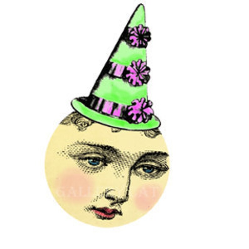 Lady Moon in Party Hat Digital Collage Sheet Instant Download - Etsy