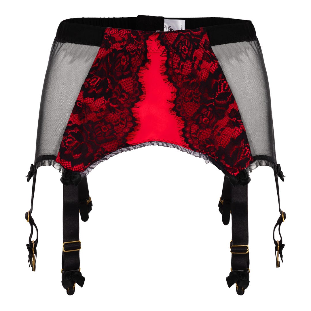 Luxurious "crimson Azalea" Garter Belt With a Deep Red Satin Panel and ...