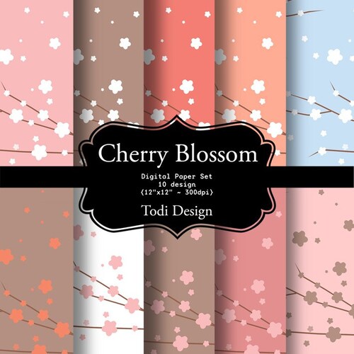 Seamless Cherry Blossoms Digital Scrapbook Papers for | Etsy