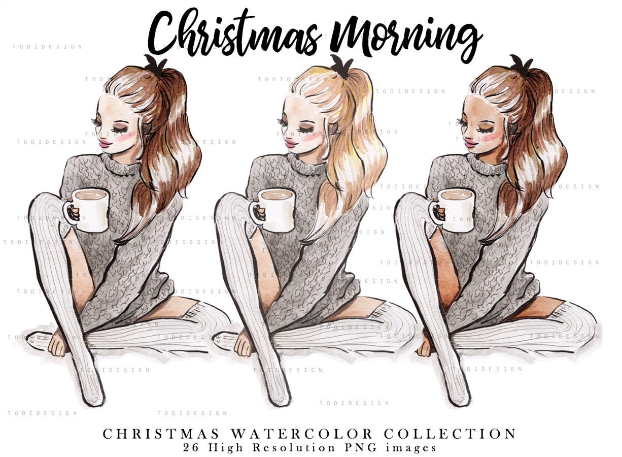 Christmas Morning Scrapbook Clip Arts Hand Drawn Watercolor - Etsy