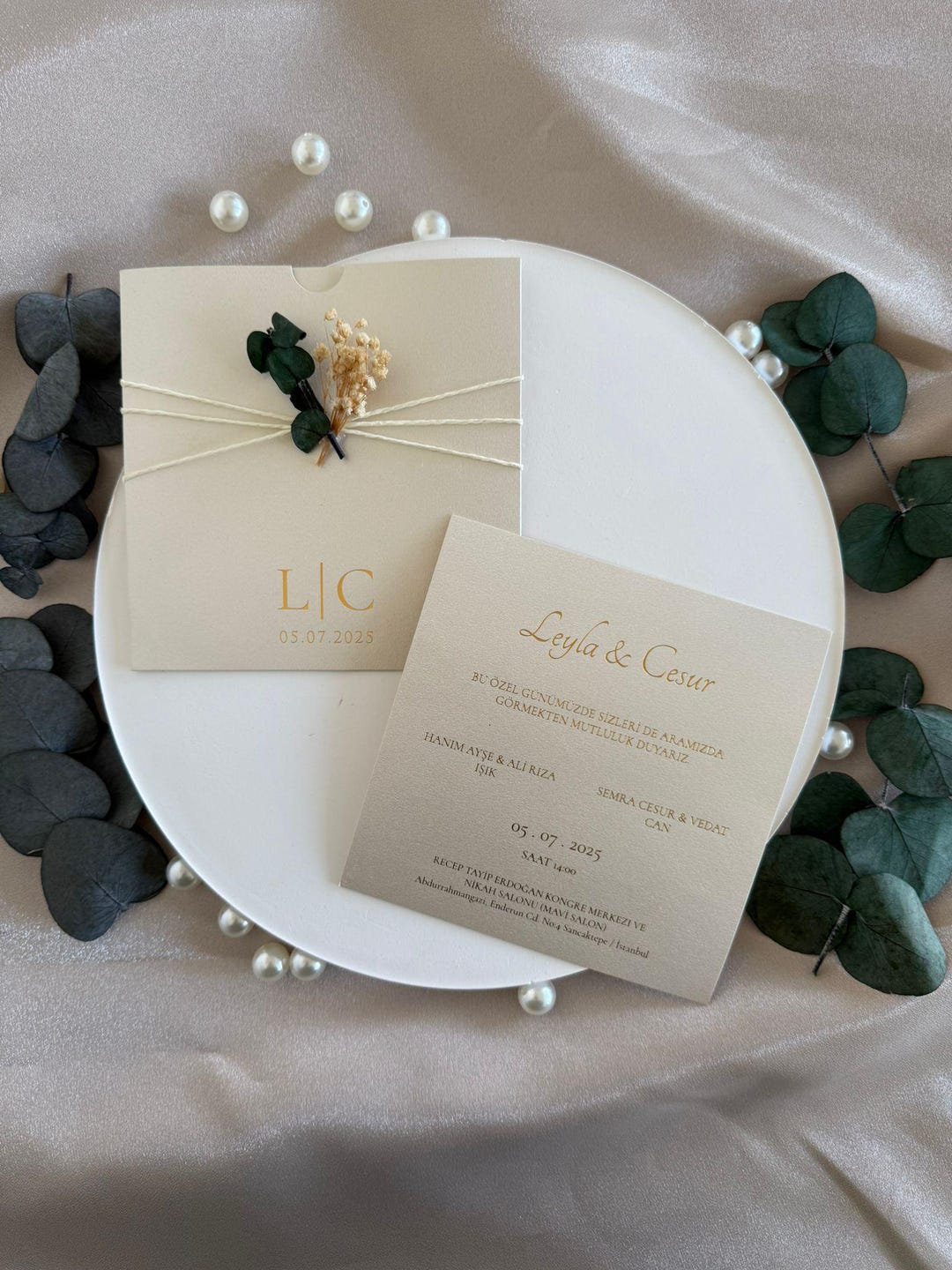 Gold Foil Wedding Invitation – Textured Shimmery Card With Dried ...