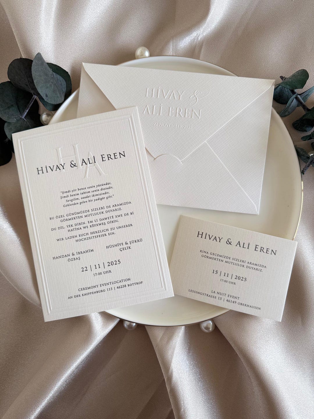 Elegant Embossed Wedding Invitation Set – Luxury Minimalist Cream Card ...
