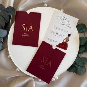 Burgundy Gold Foil Henna Night Invitation – Elegant Bride Illustration ...
