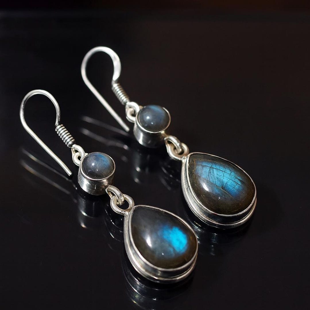 Labradorite Drop Earrings: 925 Sterling Silver, Handmade Gemstone ...