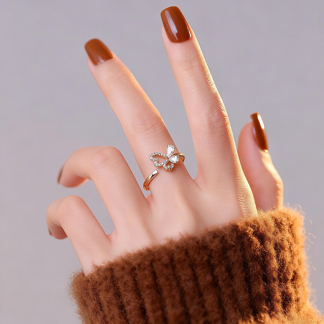 Dainty Crystal Butterfly Ring: Minimalist Adjustable Stacking Gold ...
