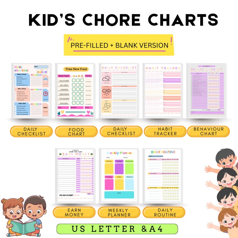 Editable Kids Chore Chart Bundle | Printable Responsibility Chart ...
