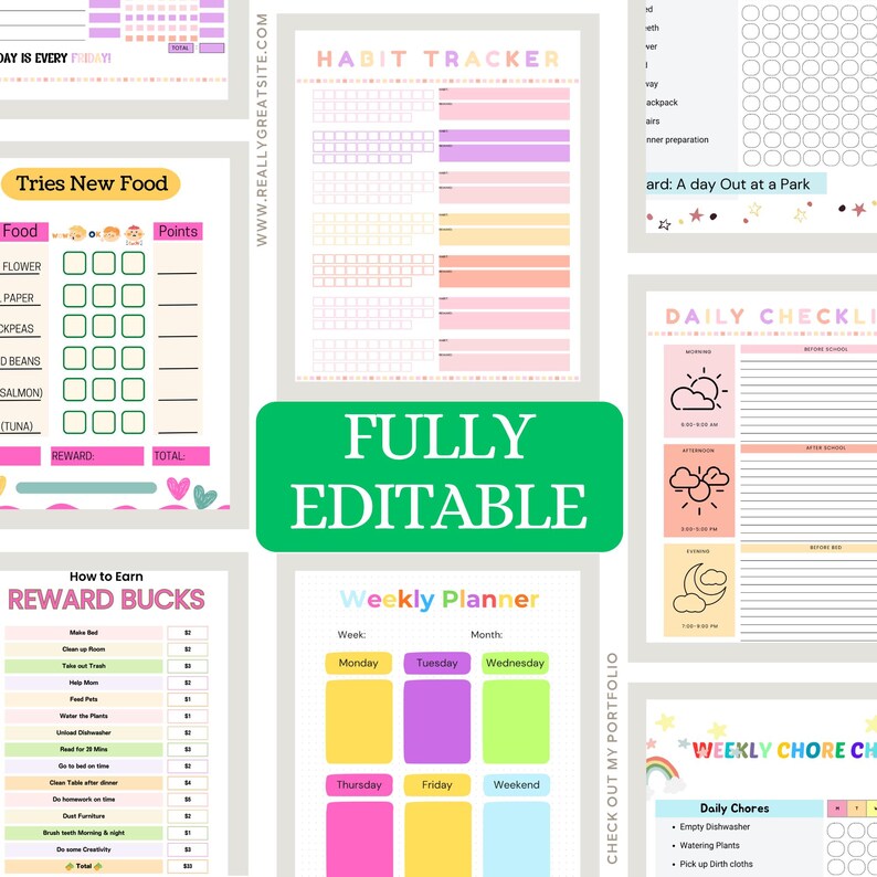 Editable Kids Chore Chart Bundle | Printable Responsibility Chart ...