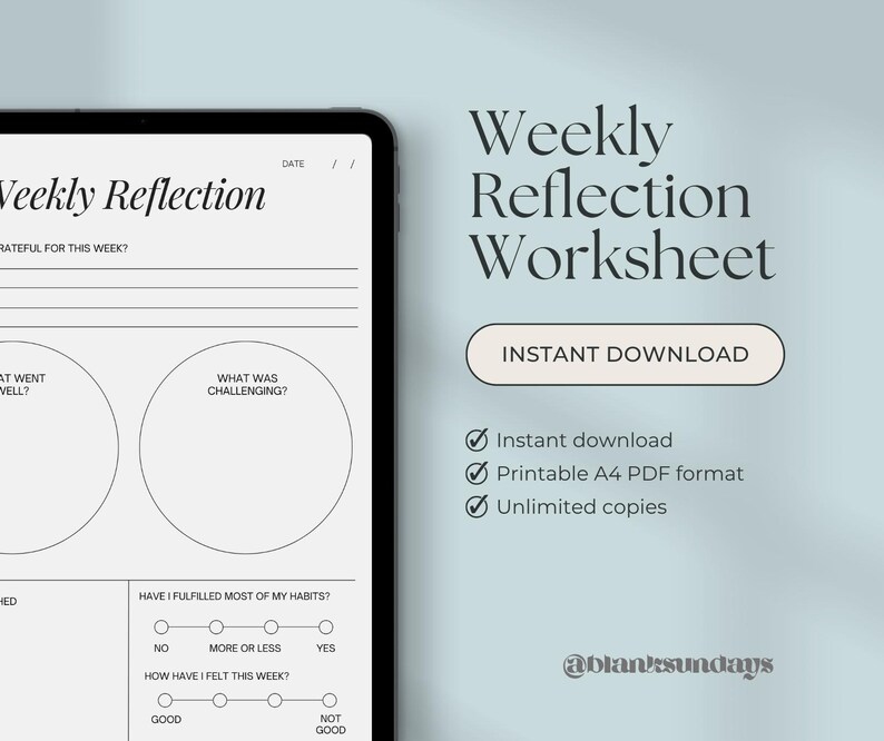 Weekly Reflection Worksheet, Self Growth Journal PDF, Printable Planner ...