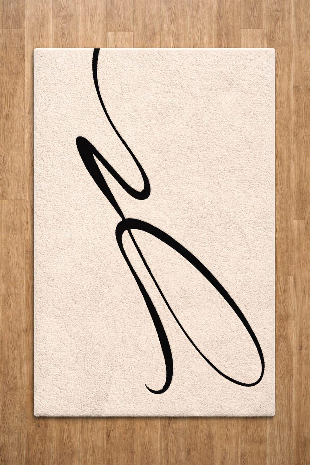 Modern Abstract Calligraphy Rug – Handmade Tufted Wool Black Line Rug ...