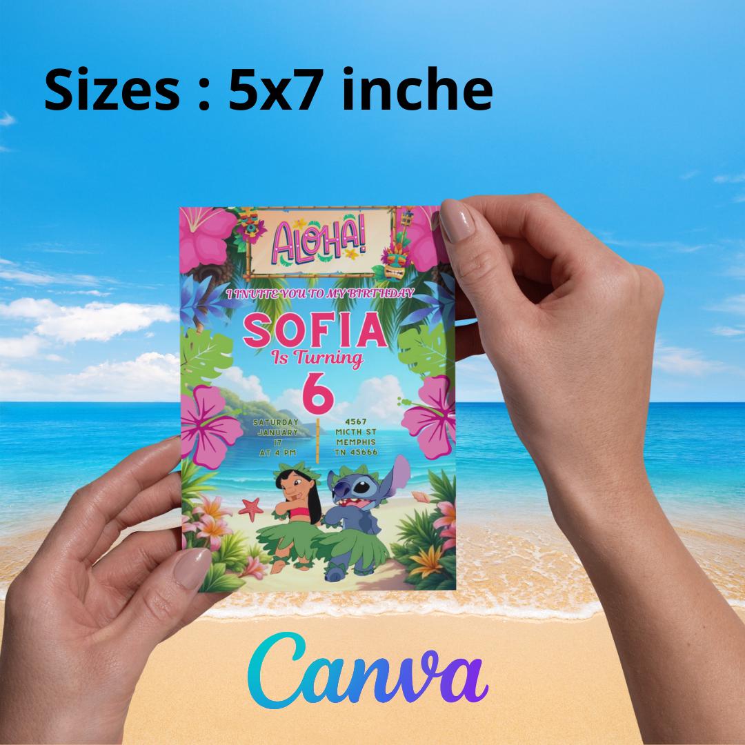 Lilo and Stitch Birthday Invitation Canva Editable | Tropical Party ...