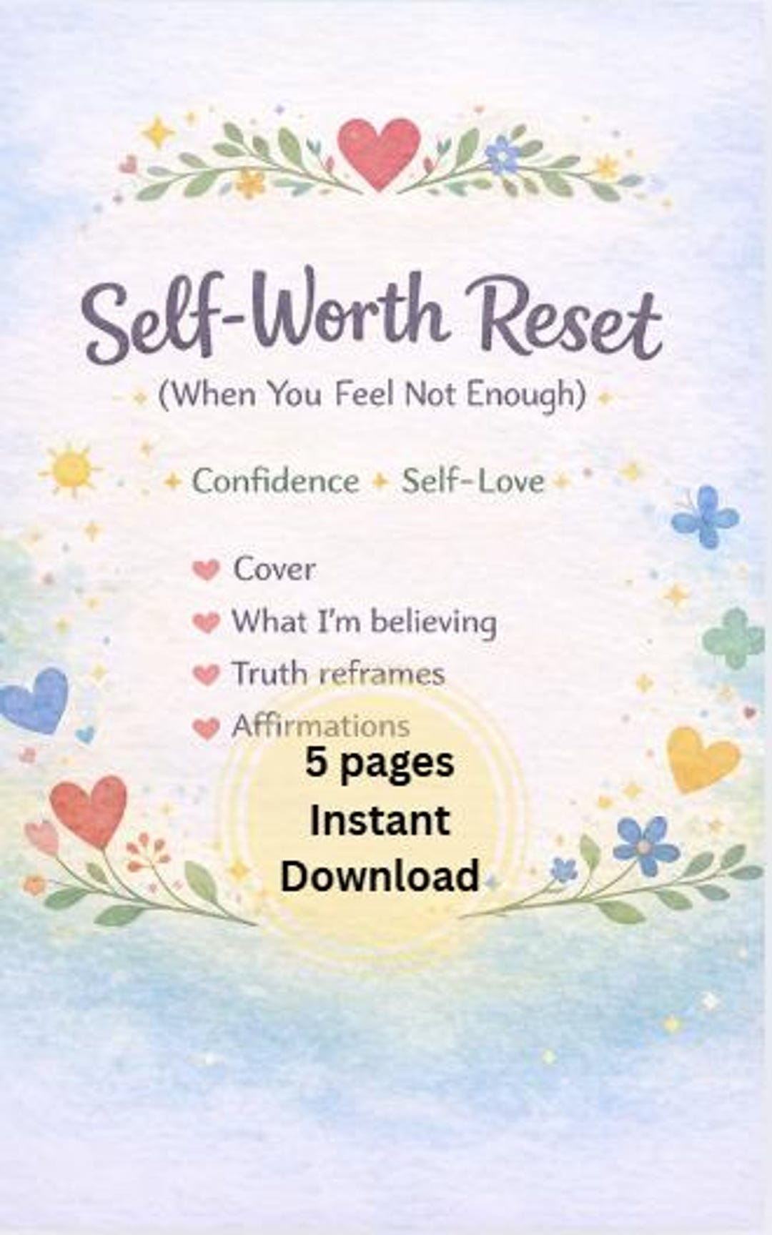 Self-worth Reset Printable Confidence Love Workbook Feeling Not Enough ...