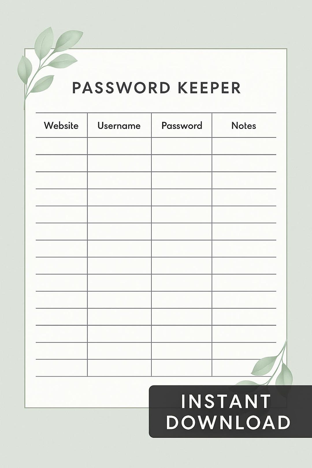 Password Keeper Printable | Sage Green Password Log Sheet | Login ...