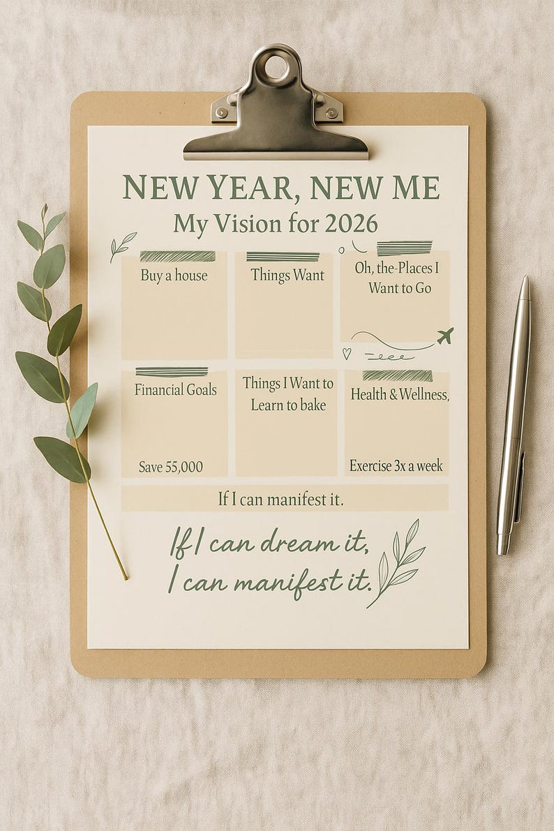 2026 Vision Board Printable New Year New Me Template Editable Canva - Etsy
