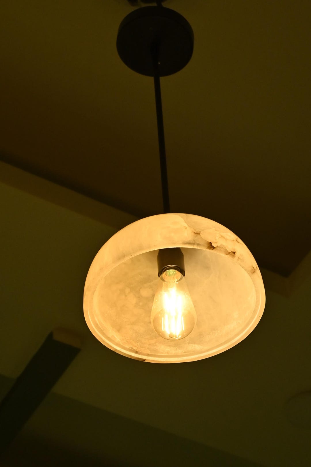 Hand Carved Alabaster Pendant Lamp: Raw Brass Canopy, Ambient Light - Etsy