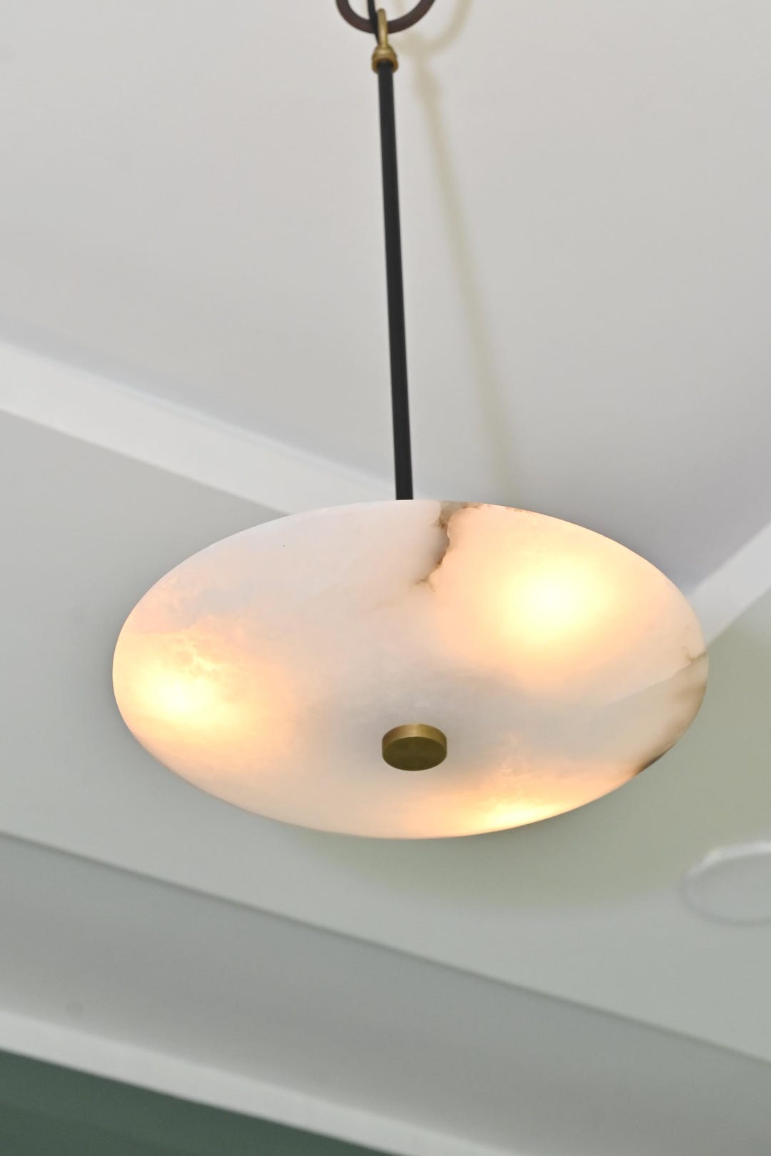 Alabaster Disc Pendant Light, Brass Accents, Minimalist Hanging Lamp - Etsy