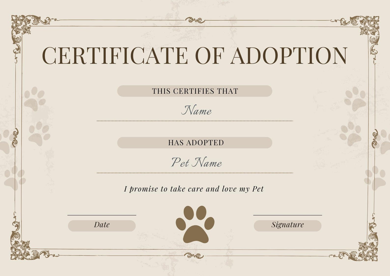 Pet Adoption Certificate | Printable Dog Adoption Gift | Editable PDF ...