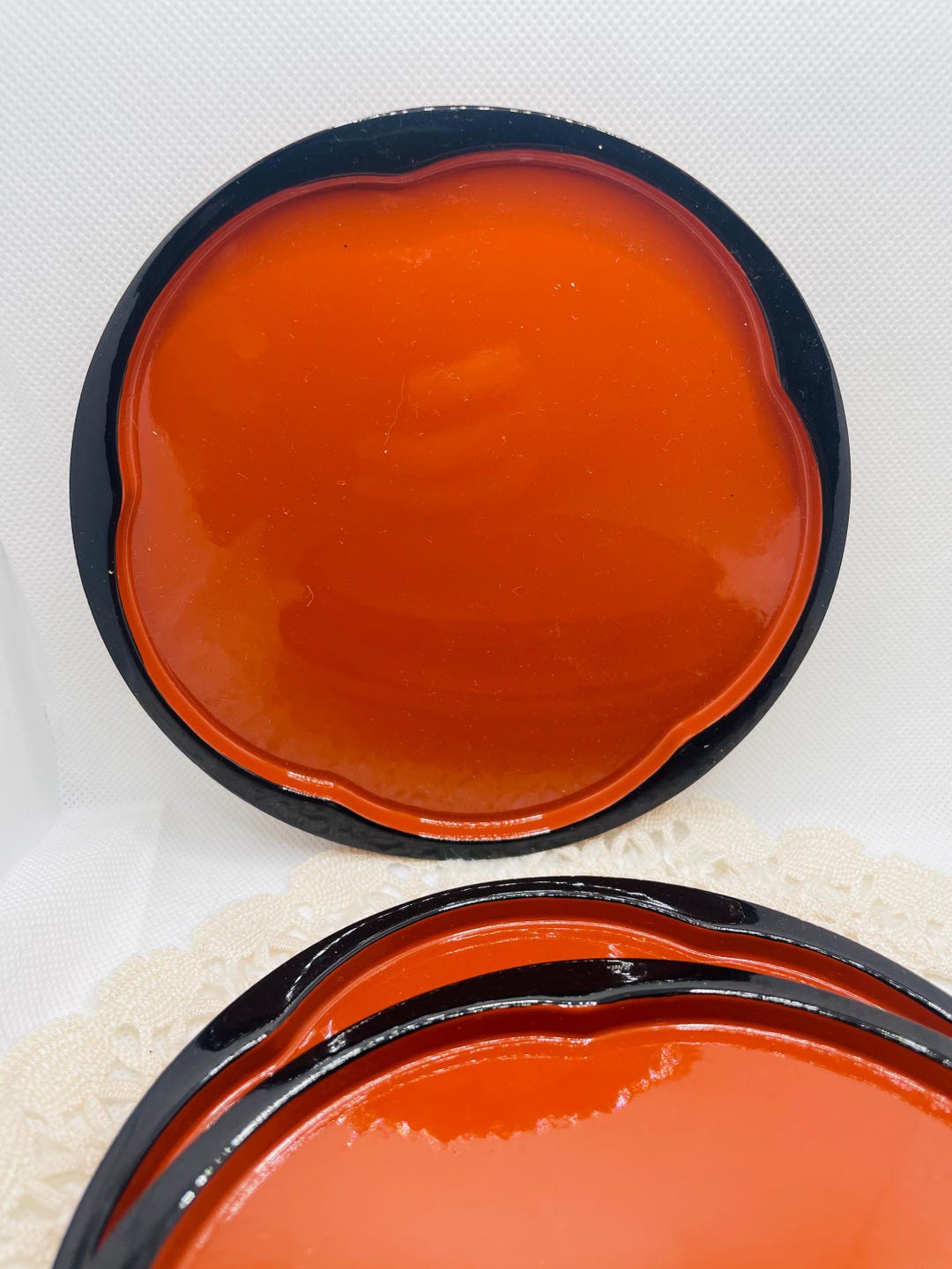 Vintage Japanese Red and Black Lacquerware Plate Set - Etsy