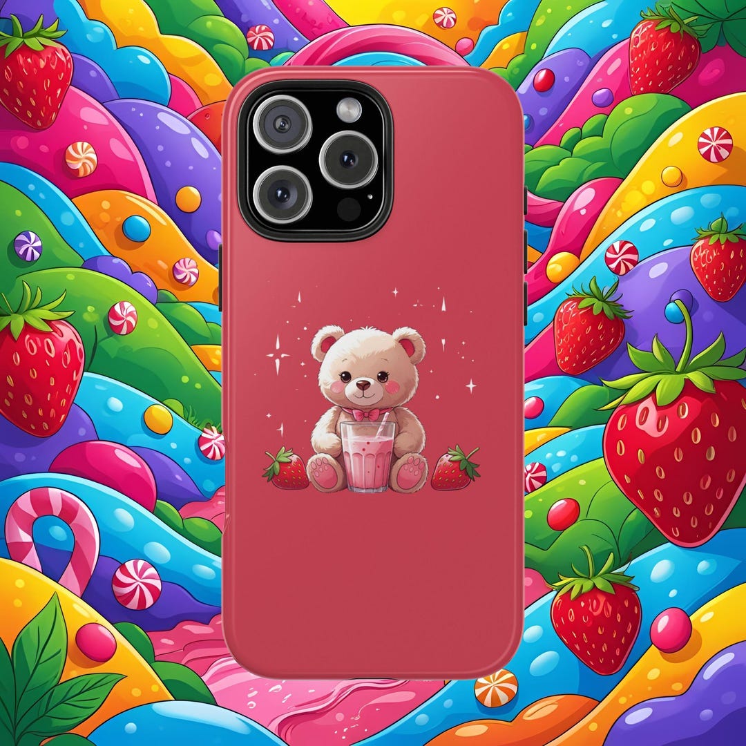 Strawberry Milk Phone Case, Kawaii Pink iPhone Cover, Cute Animal ...
