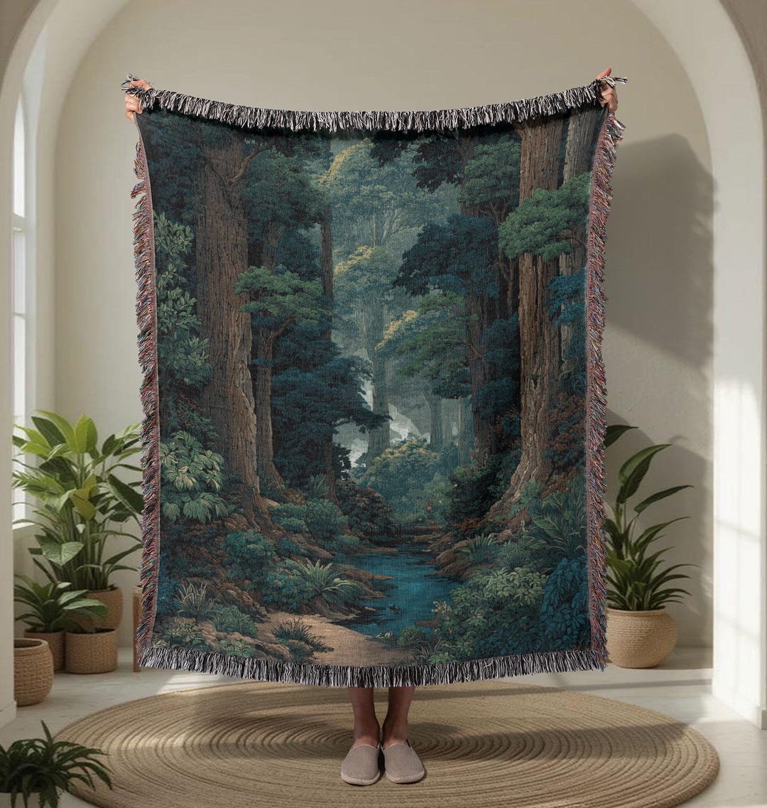 Forest River 100% Cotton Woven Blanket, Nature Lover Gift Woven Throw ...