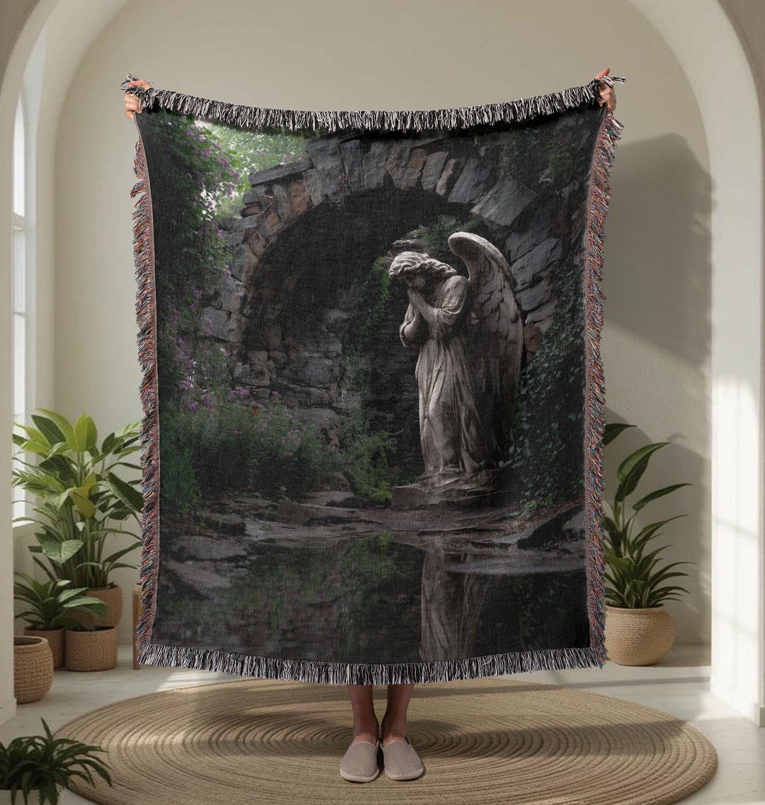 Weeping Angel 100% Cotton Woven Blanket, Christian Sympathy Gift Woven ...