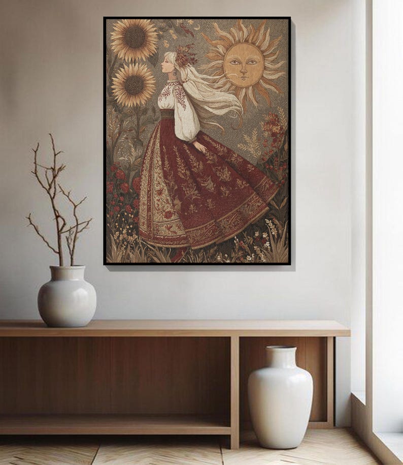 Ukrainian Woman 100% Cotton Woven Blanket, Slavic Goddess Tapestry ...
