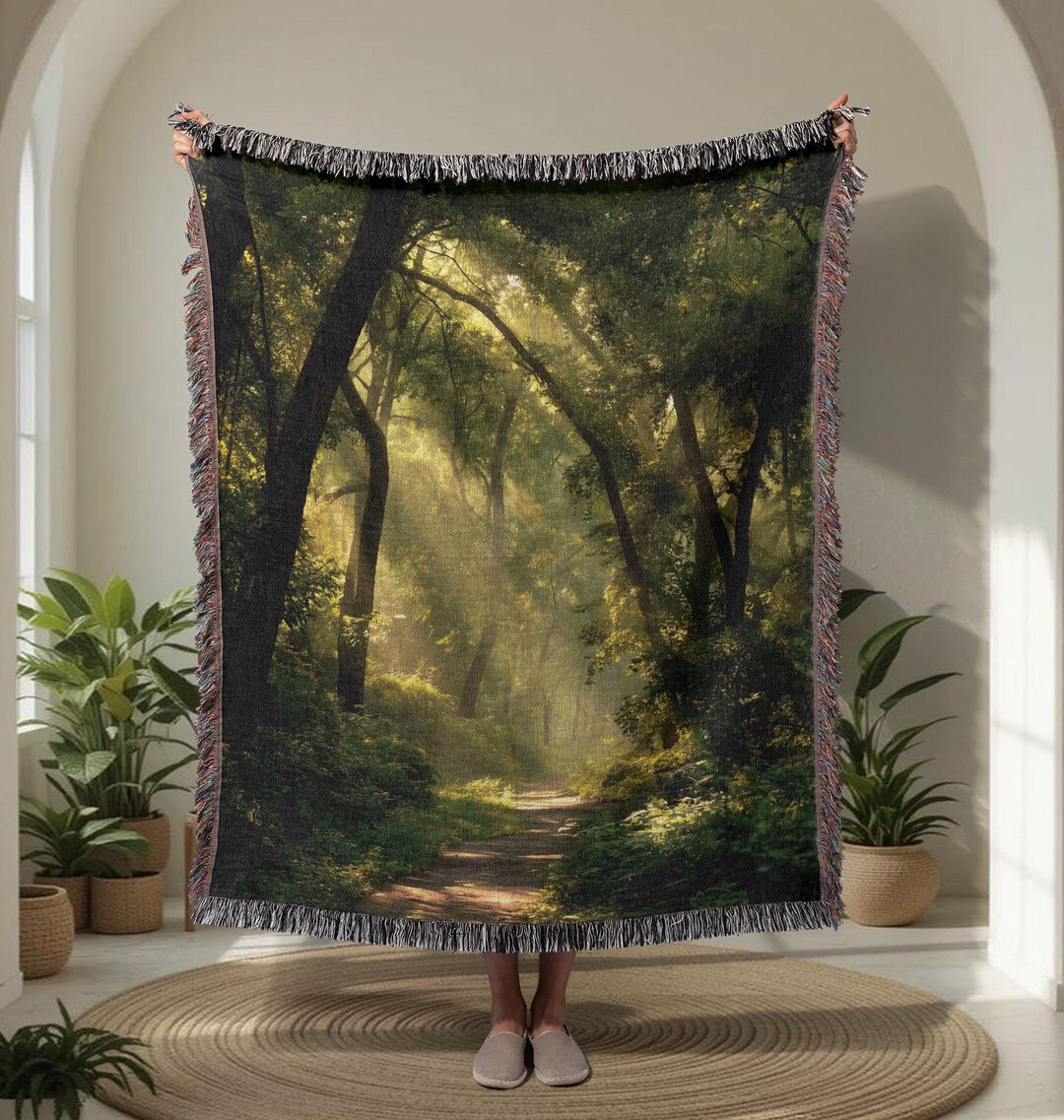 Forest Path 100% Cotton Woven Blanket, Hiker Gift Throw, Nature Lover ...