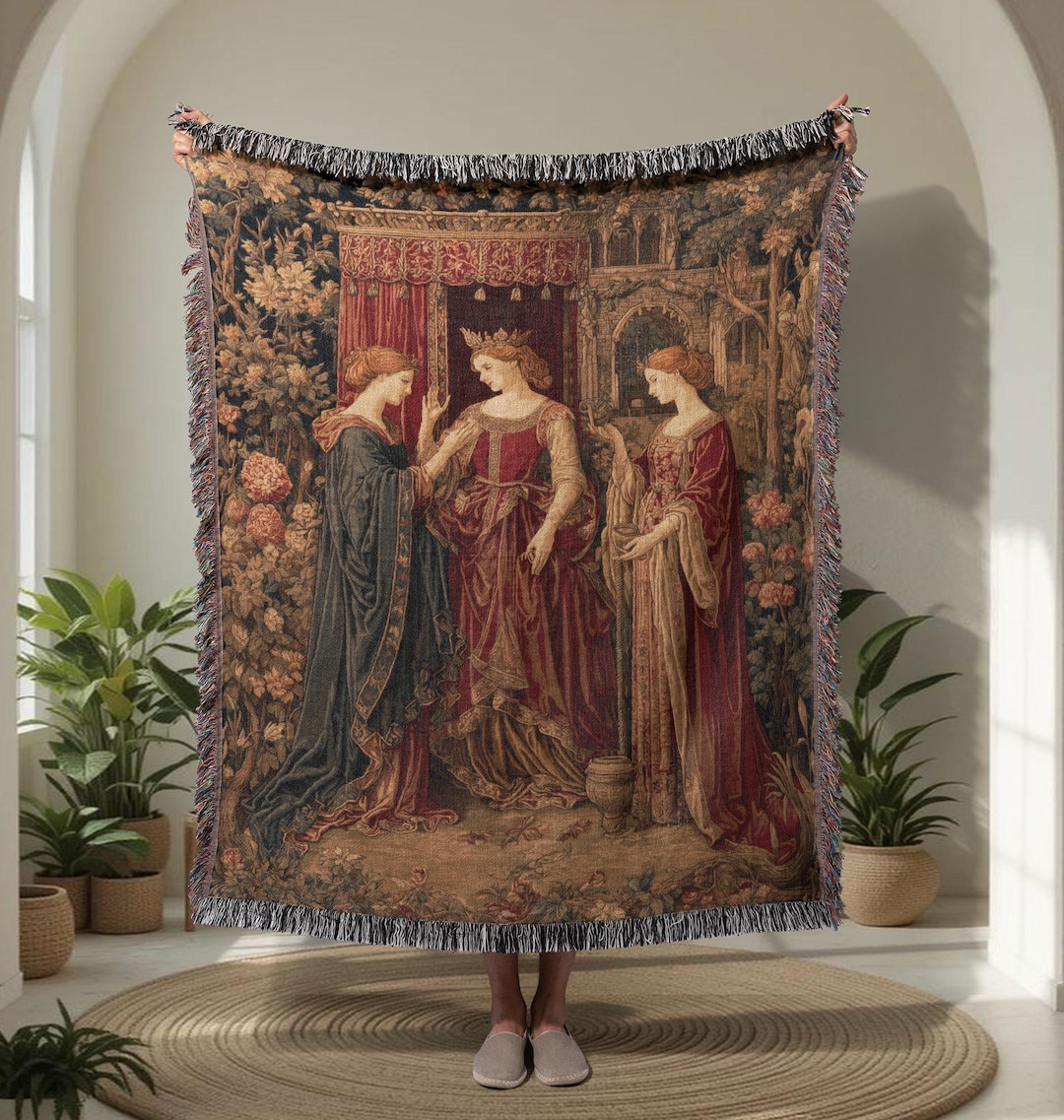 Art History Lover 100% Cotton Woven Blanket, Medieval Tapestry Throw ...