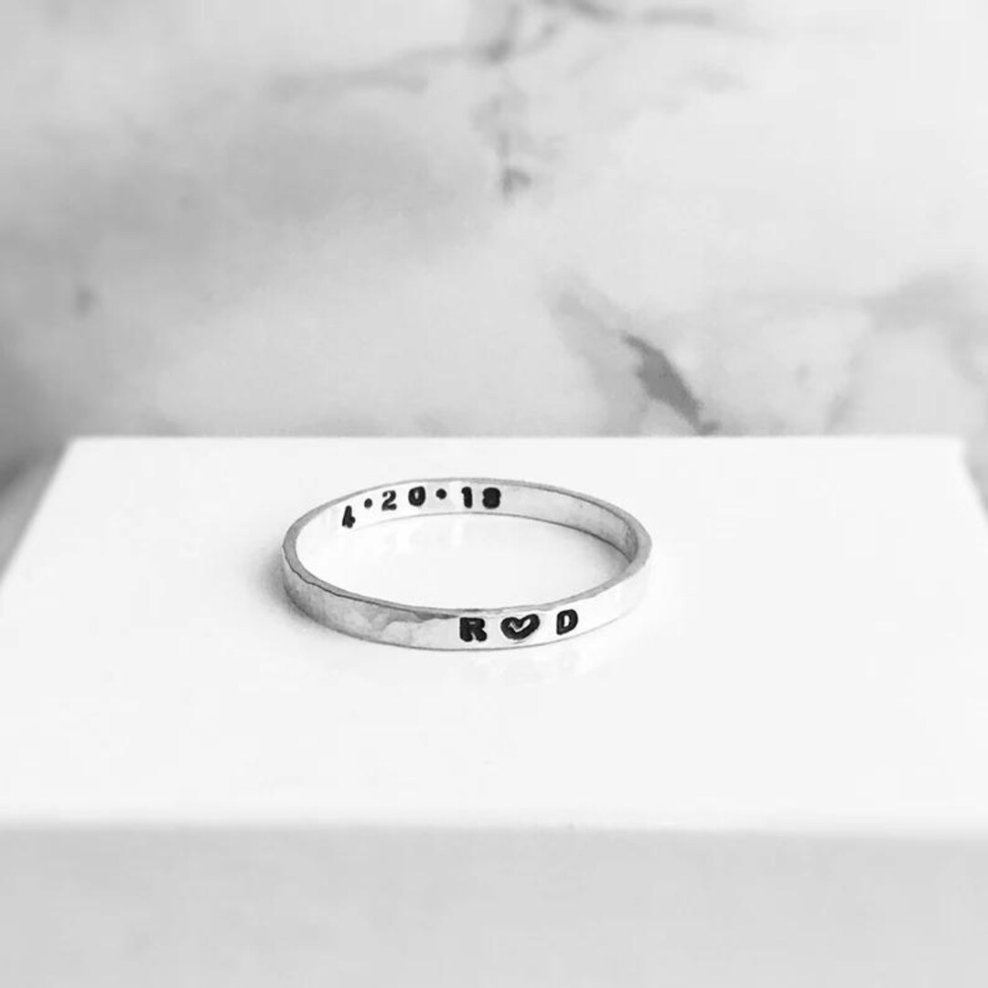Custom Initial & Date Ring • Sterling Silver Engraved Band ...