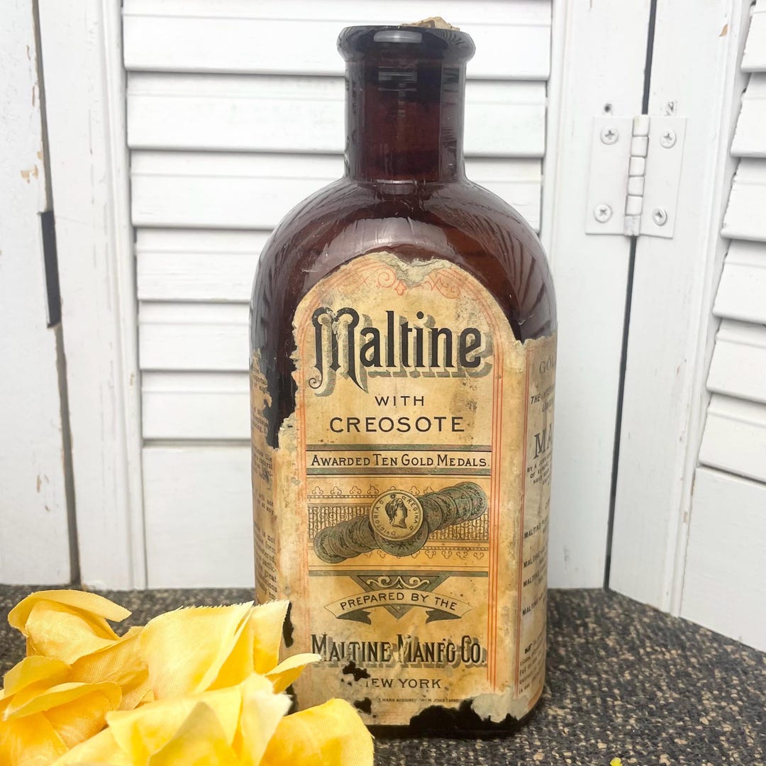 Antique Maltine Mfg. Co. Chemists 7.5" Brown Amber Bottle With Label ...