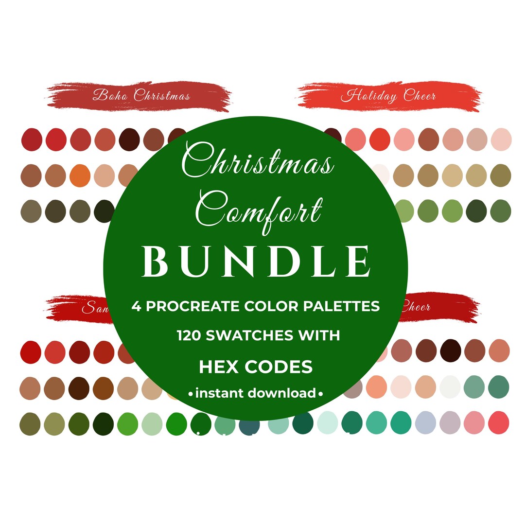 Christmas Comfort Procreate Color Palette Bundle, HEX Codes, Digital ...