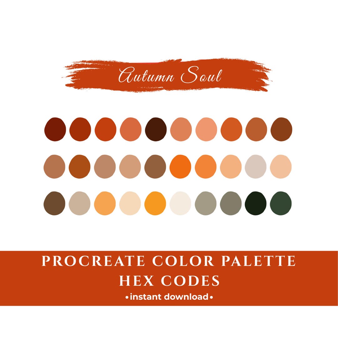 Autumn Soul Procreate Color Palette: Warm Hues, HEX Codes, Digital ...