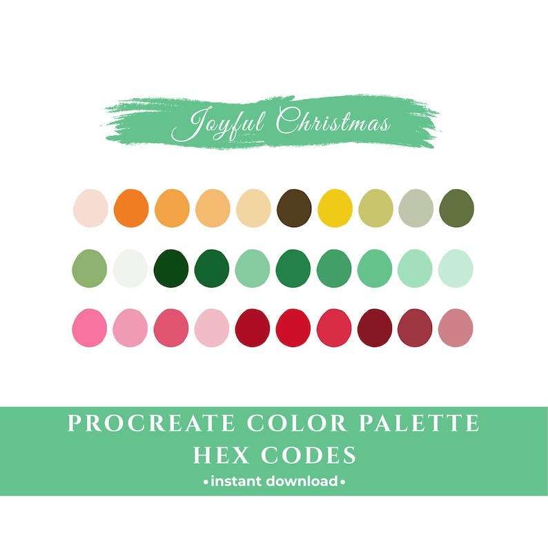 Joyful Christmas Procreate Color Palette: Bright Holiday Palette, HEX ...