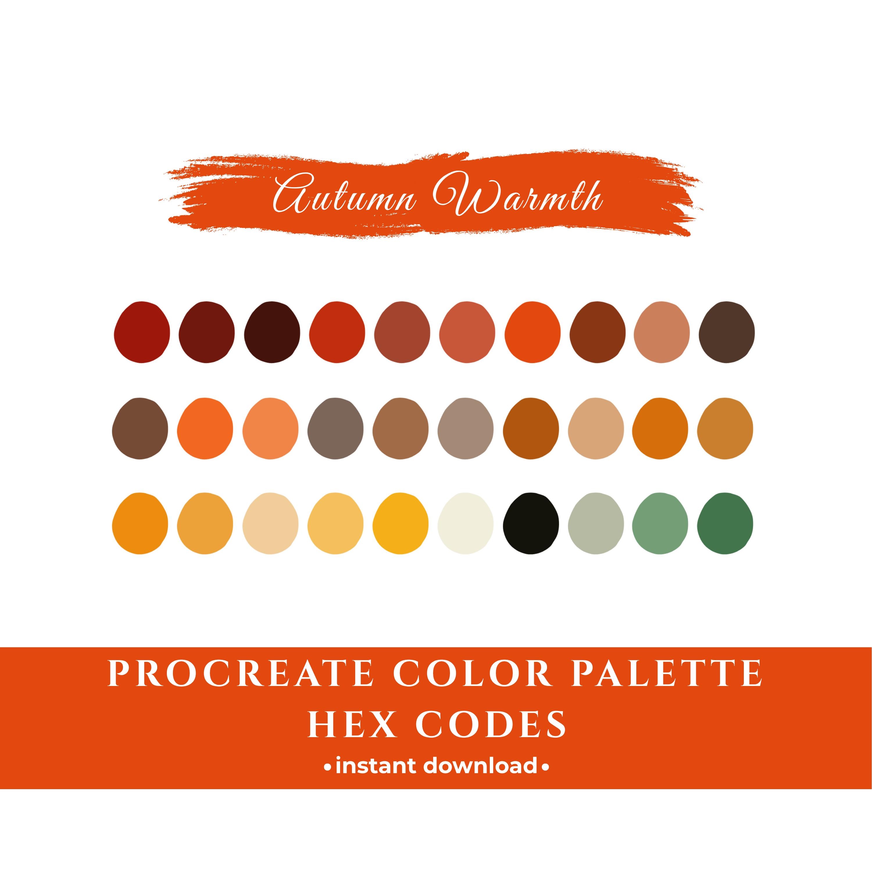 Autumn Warmth Procreate Color Palette: Warm Hues, HEX Codes, Digital ...