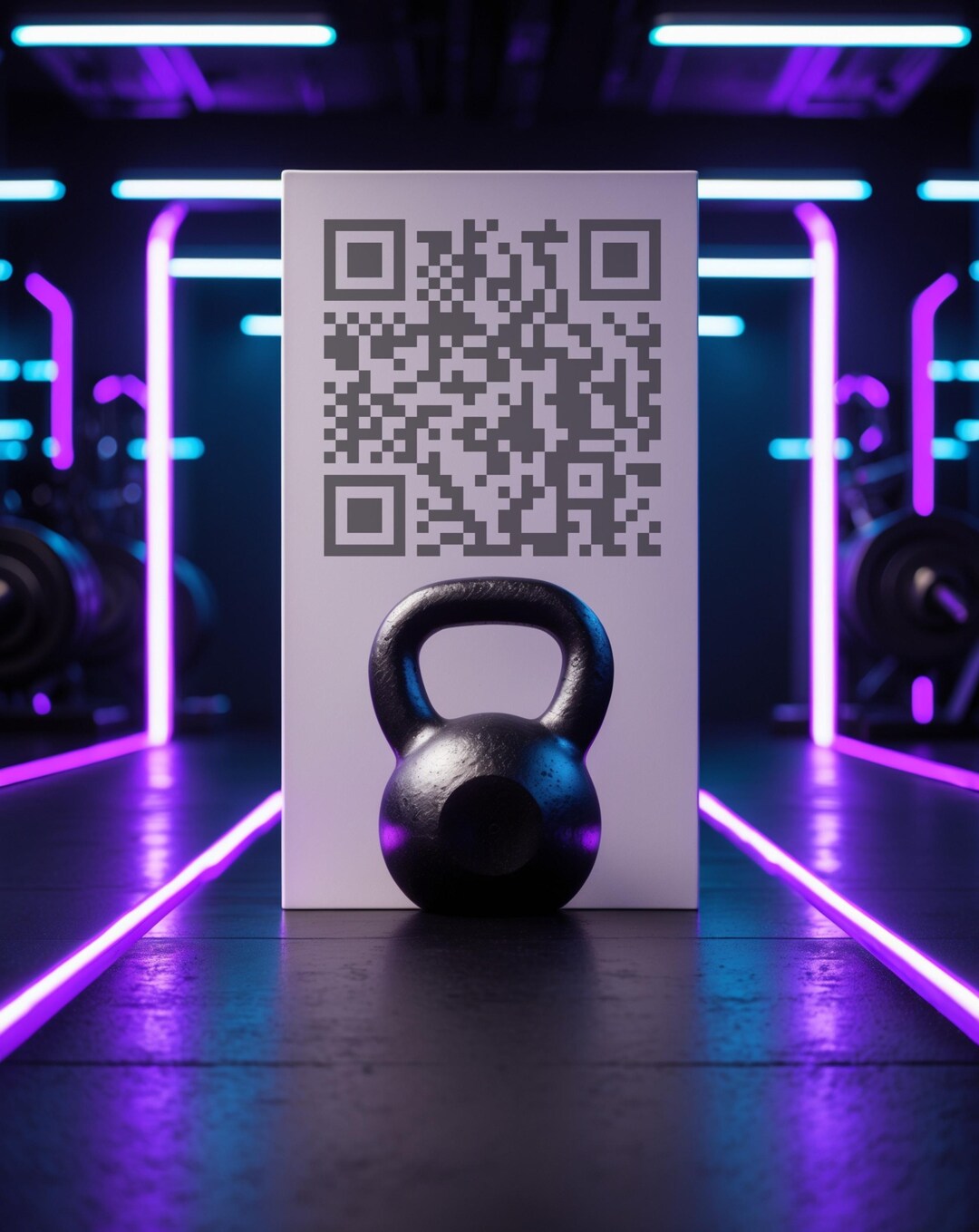 Gym QR Code Art Mockup – Neon Fitness Kettlebell Template – Editable ...