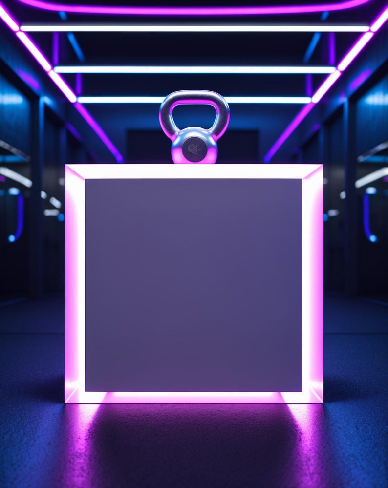 Gym QR Code Art Mockup – Neon Fitness Kettlebell Template – Editable ...