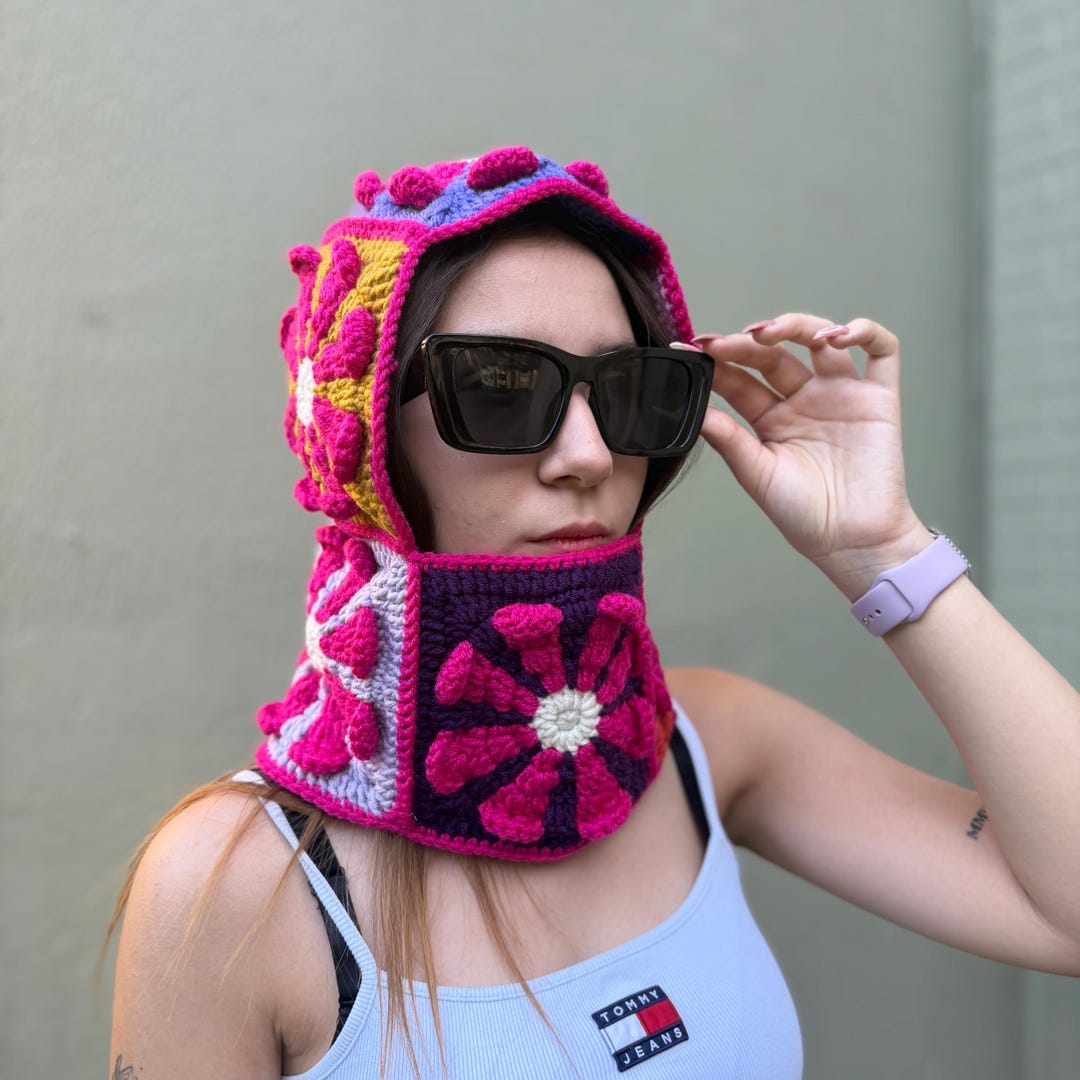 Pink 3D Daisy Balaclava, Crochet Cute Balaclava Hat, Soft and Cozy Ski ...