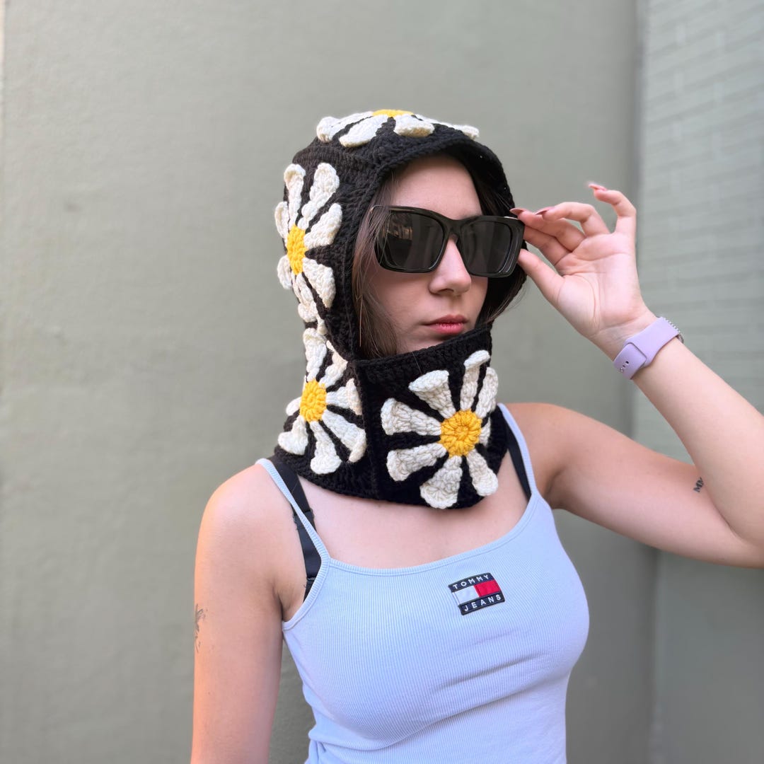 Crochet 3D Daisy Balaclava, Cute Cozy Balaclava, Winter Ski Mask ...