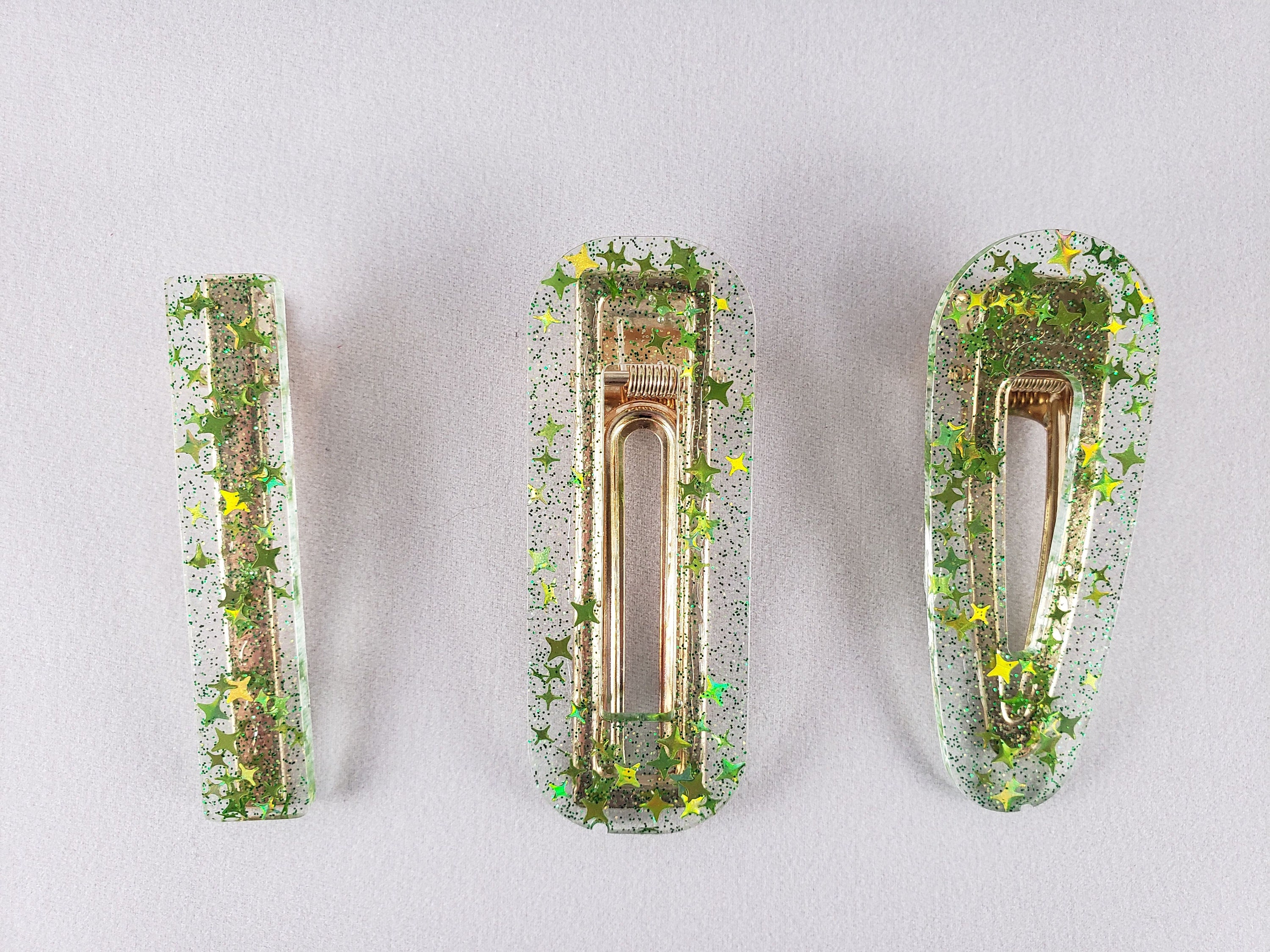Green Barrette Trio Star Sparkle Resin - Etsy