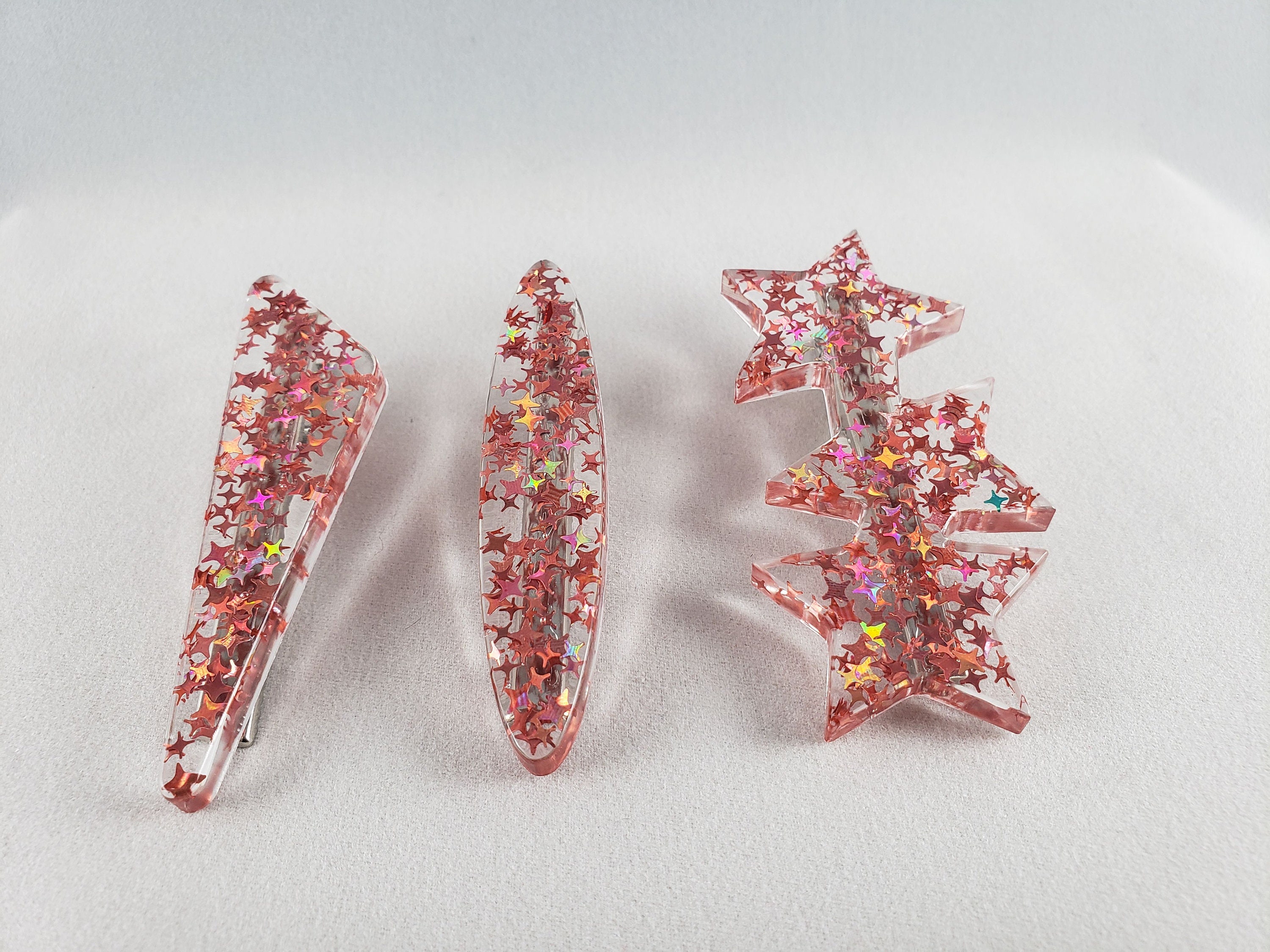 Star and Shapes Barrette Trio Red Star Sparkle Resin - Etsy