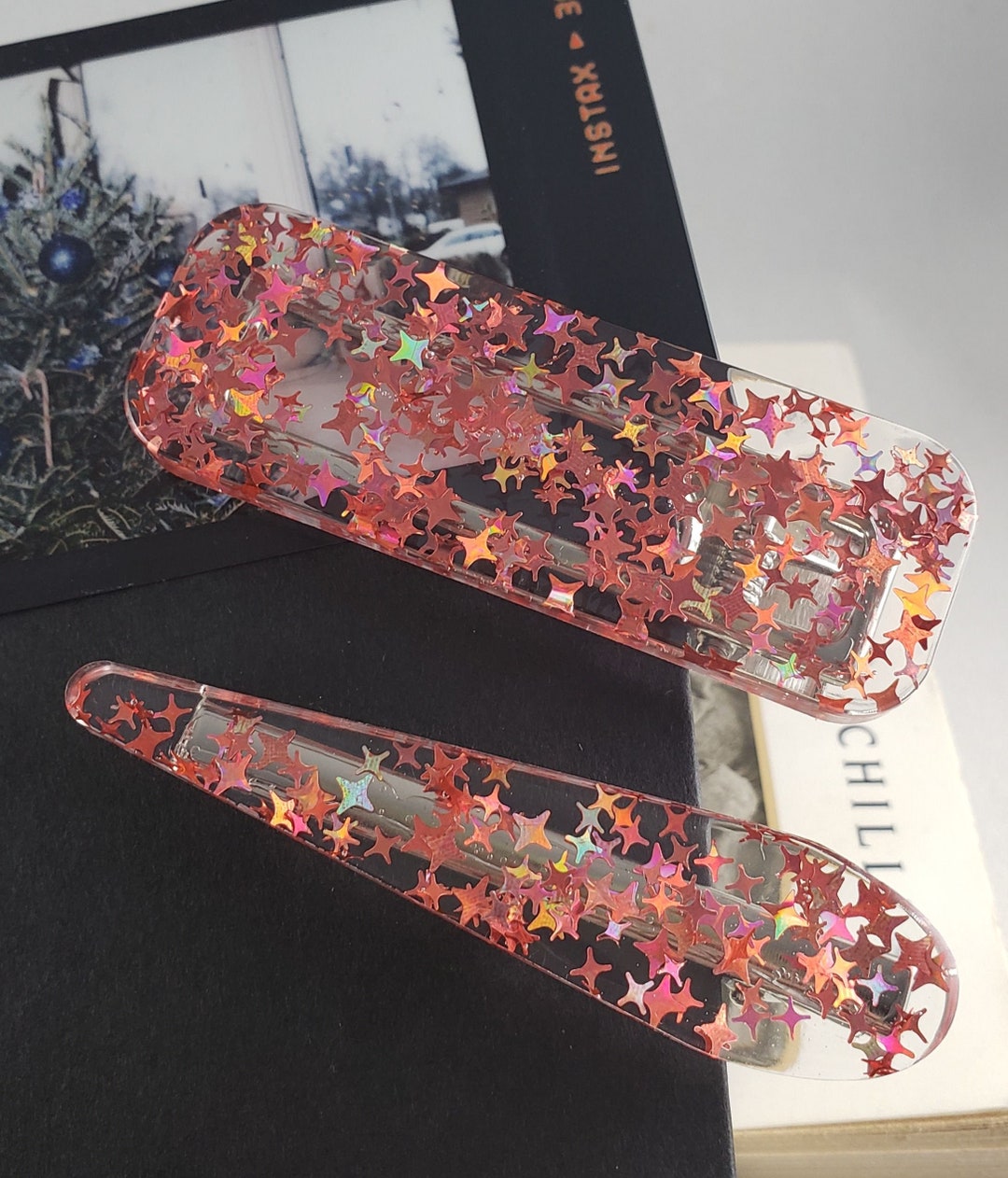Red Barrette Duo Star Sparkle Resin - Etsy