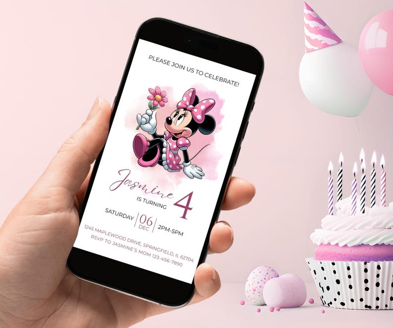 Pink Minnie Mouse Birthday Invitation – Editable Digital Invite ...