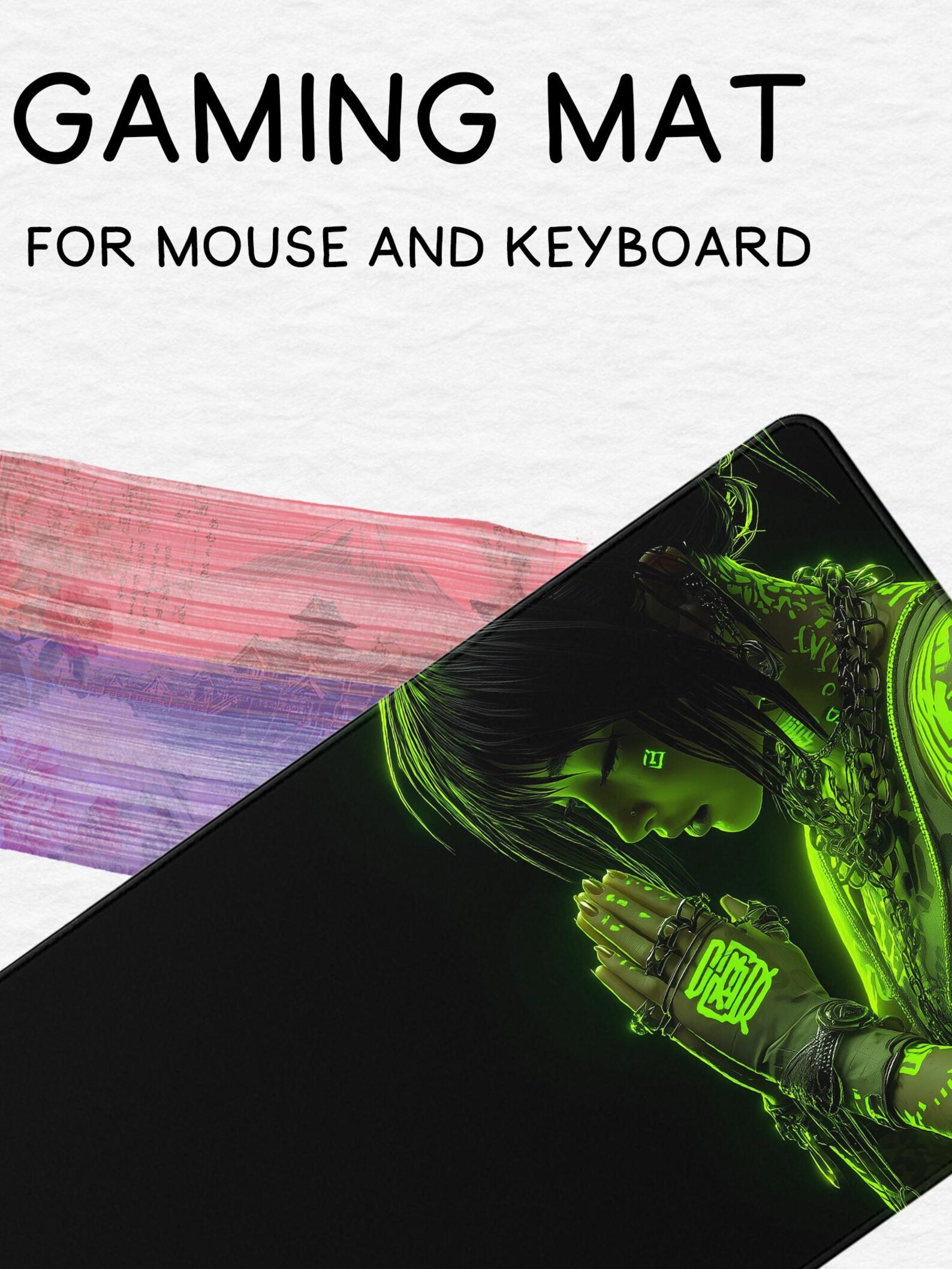 Gaming Mouse Pad Cyberpunk – XL Large Desk Mat | Neon Green Techno Girl ...
