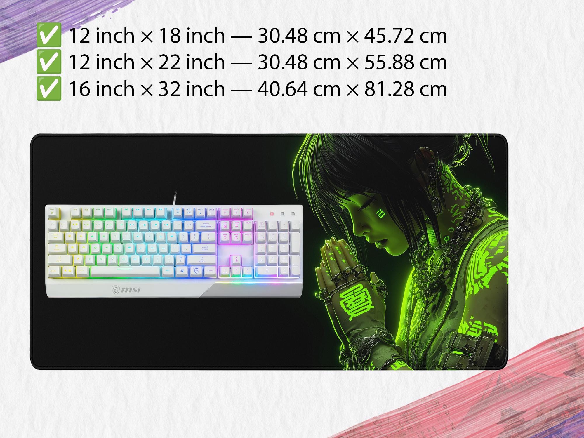 Gaming Mouse Pad Cyberpunk – XL Large Desk Mat | Neon Green Techno Girl ...