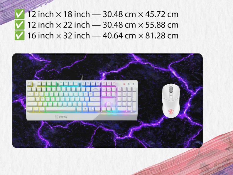 Gaming Mouse Pad Purple Lightning – Large Extended | Neon Crack Texture ...
