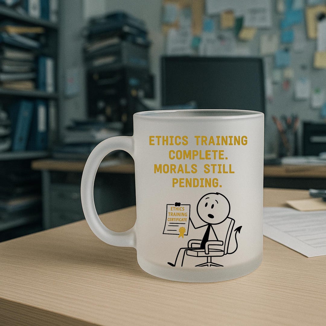 Ethics Training Frosted Mug - Sarcastic Office Coffee Cup for Rule ...