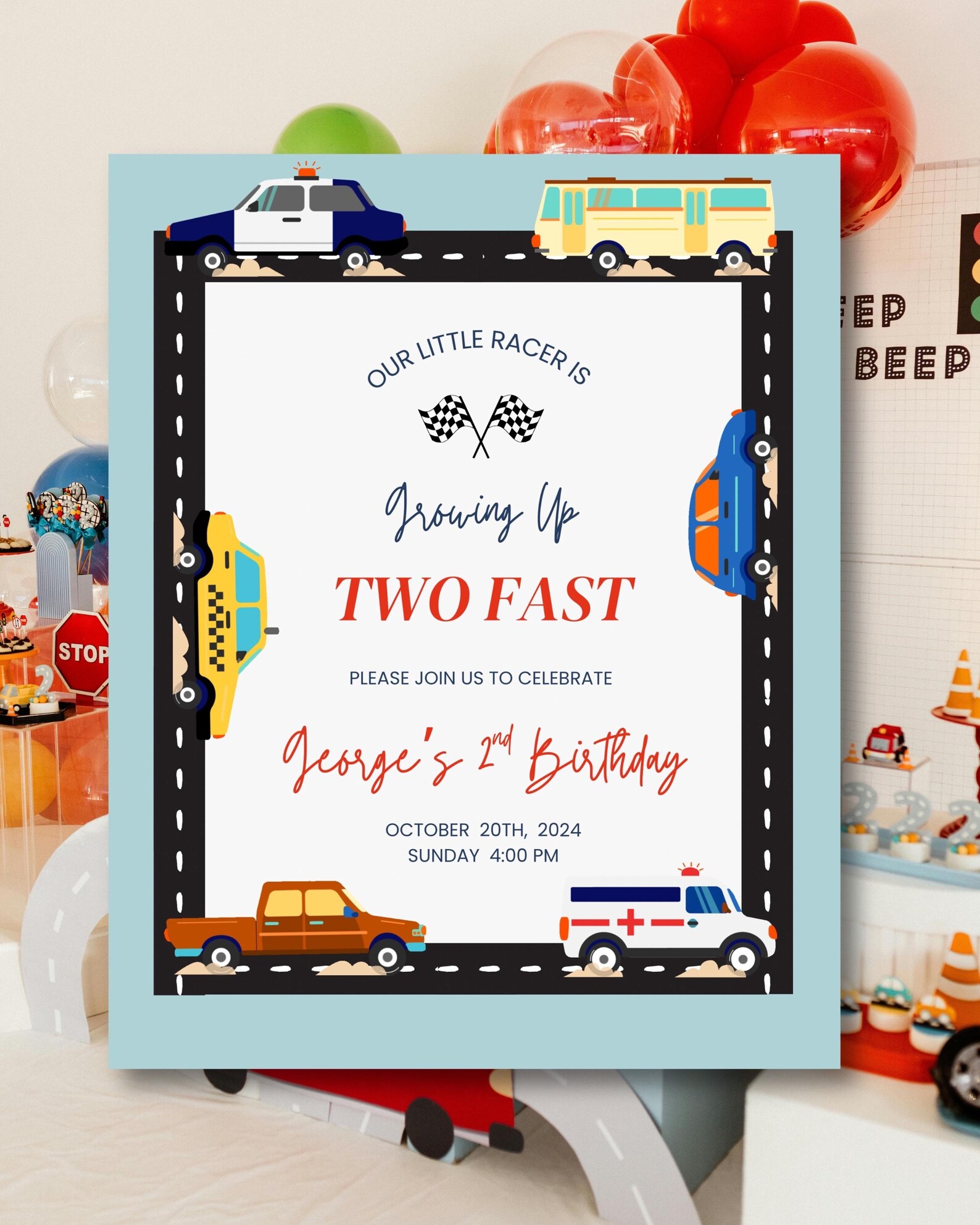 Printable Car Birthday Invitation, Boy Canva Invite, Car Vehicle ...