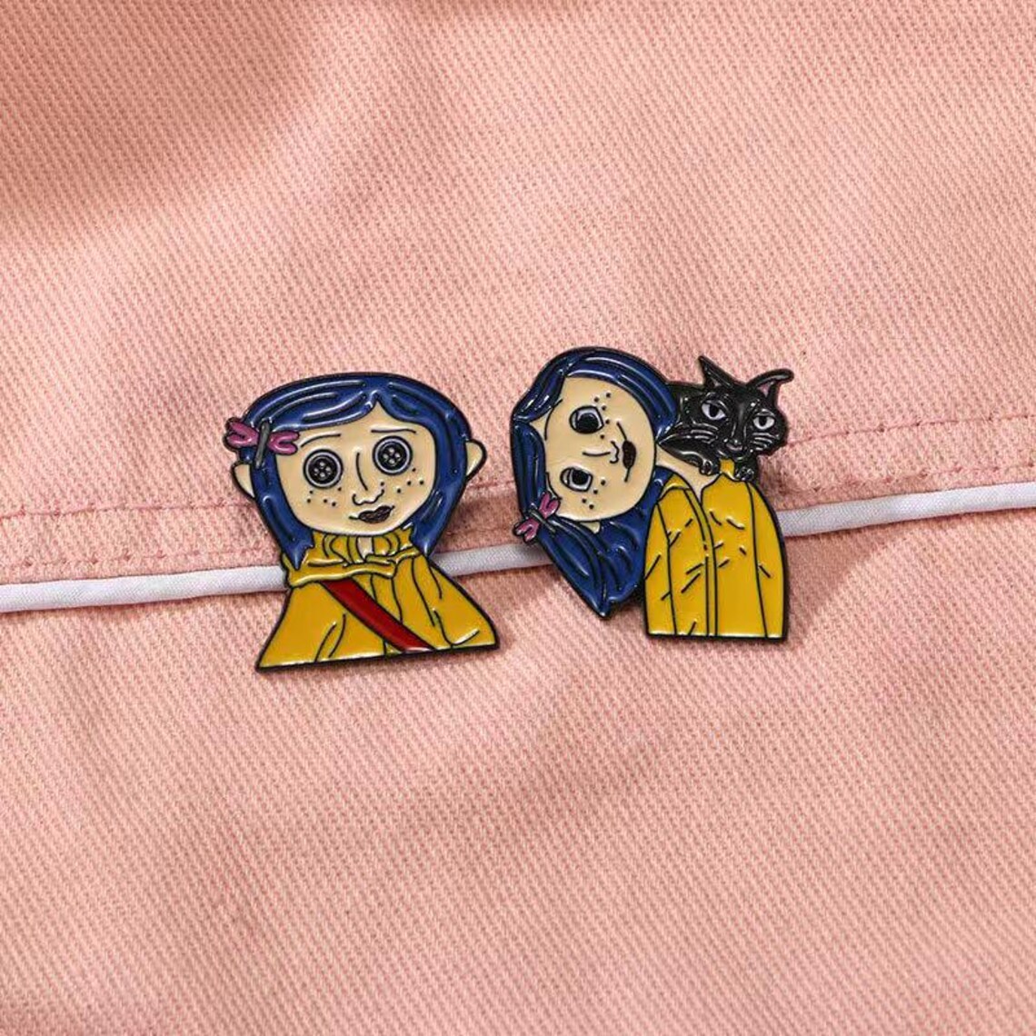 Set of 8 Coraline Blue-haired Girl Enamel Pins - Spooky Cute Cartoon ...