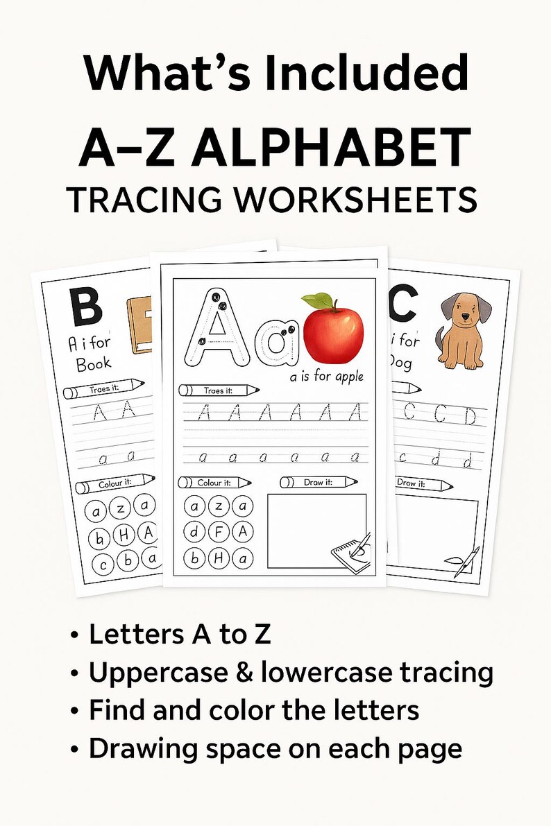 A–Z Alphabet Tracing Worksheets for Kids – Printable PDF for Preschool ...